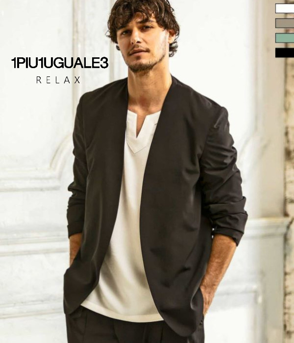 1PIU1UGUALE3 RELAX ウノピゥウノウグァーレトレ リラックス ノーカラージャケット メンズ テーラード スーツ きれいめ