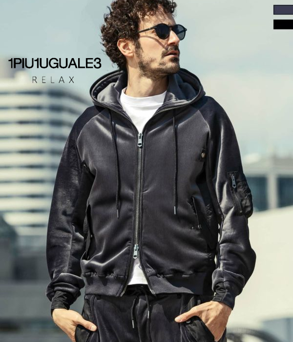 1PIU1UGUALE3 RELAX ウノピゥウノウグァーレトレ リラックス コーデュロイコンビパーカー メンズ スウェット カジュアル ミリタリー