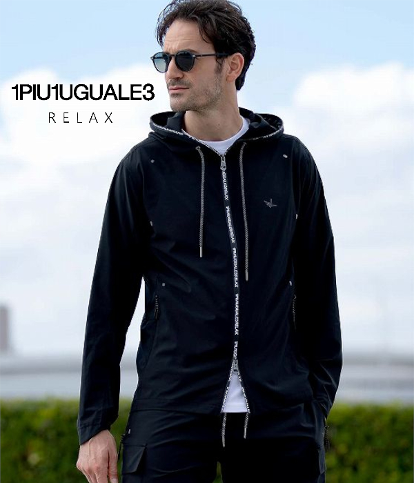 1PIU1UGUALE3 RELAX ウノピゥウノウグァーレトレ リラックス ロゴジップストレッチパーカー メンズ スポーツ ランニング ウォーキング トレーニング ジム