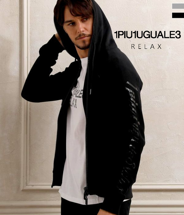 1PIU1UGUALE3 RELAX ウノピゥウノウグァーレトレ リラックス グリッターロゴジップパーカー メンズ フーディ スウェット ジャージ カジュアル スポーツ
