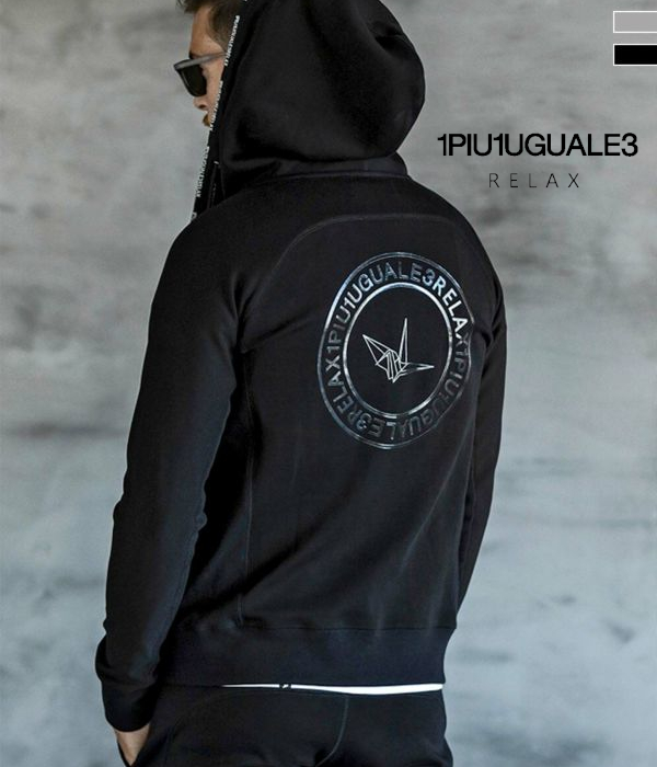 1PIU1UGUALE3 RELAX ウノピゥウノウグァーレトレ リラックス サークルロゴパイピングパーカー メンズ フーディ カジュアル スポーツ スウェット ジャージ