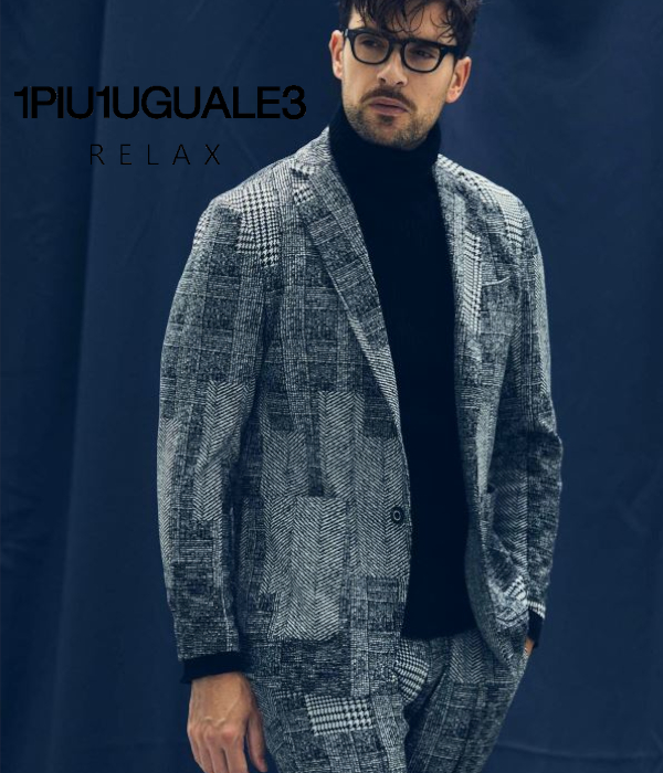 1PIU1UGUALE3 RELAX ウノピゥウノウグァーレトレ リラックス ジャガードテーラードジャケット メンズ シングル スーツ 千鳥格子 大人 きれいめ