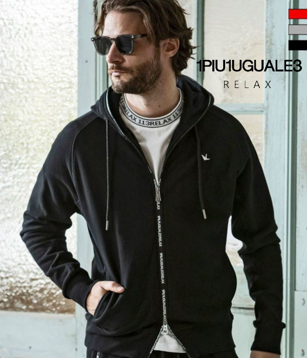 1PIU1UGUALE3 RELAX ウノピゥウノウグァーレトレ リラックス ジップロゴパーカー メンズ フーディ ジャージ スウェット カジュアル スポーツ ルームウェア