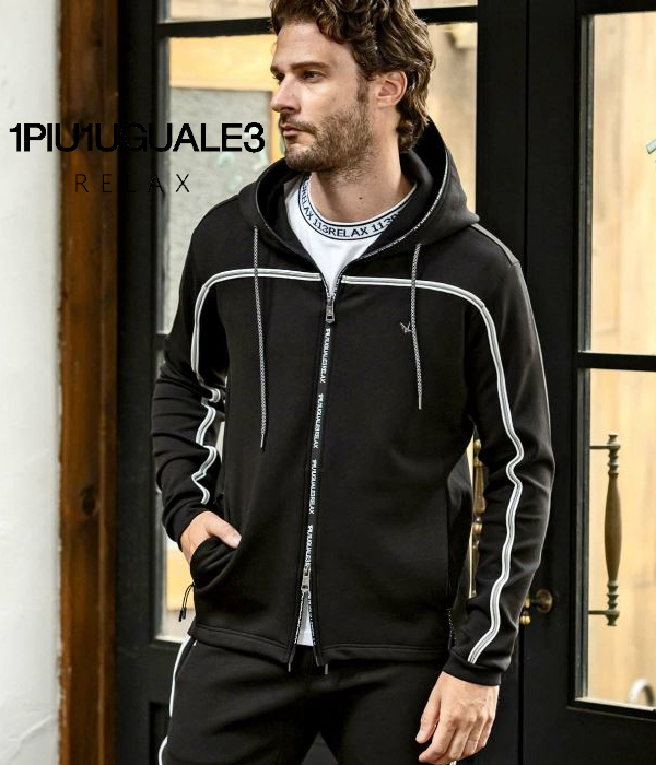 1PIU1UGUALE3 RELAX ウノピゥウノウグァーレトレ リラックス パイピングラインパーカー メンズ フーディ ジャージ カジュアル スポーツ