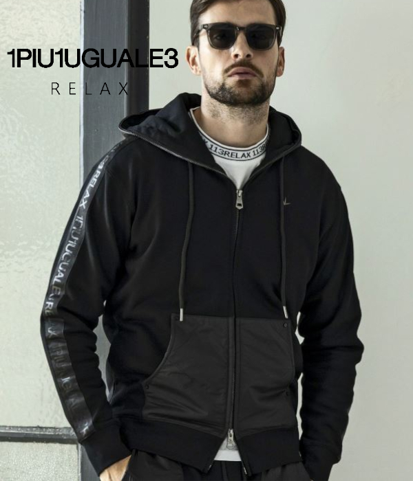 1PIU1UGUALE3 RELAX ウノピゥウノウグァーレトレ リラックス ラインロゴコンビパーカー メンズ スウェット カジュアル スポーツ ミリタリー