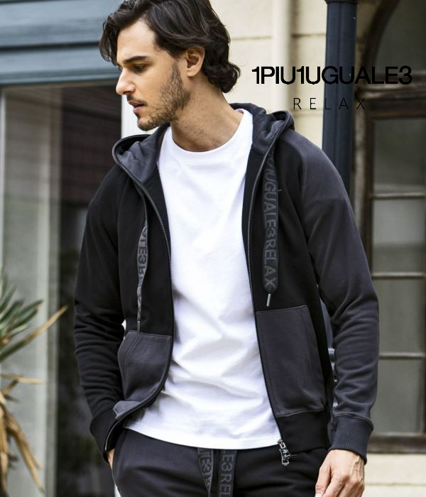 1PIU1UGUALE3 RELAX ウノピゥウノウグァーレトレ リラックス セイムカラージップパーカー メンズ フーディ ジャージ スウェット カジュアル スポーツ