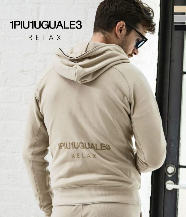 1PIU1UGUALE3 RELAX ウノピゥウノウグァーレトレ リラックス ラインストーンロゴパーカー メンズ フーディ ジャージ スウェット カジュアル スポーツ