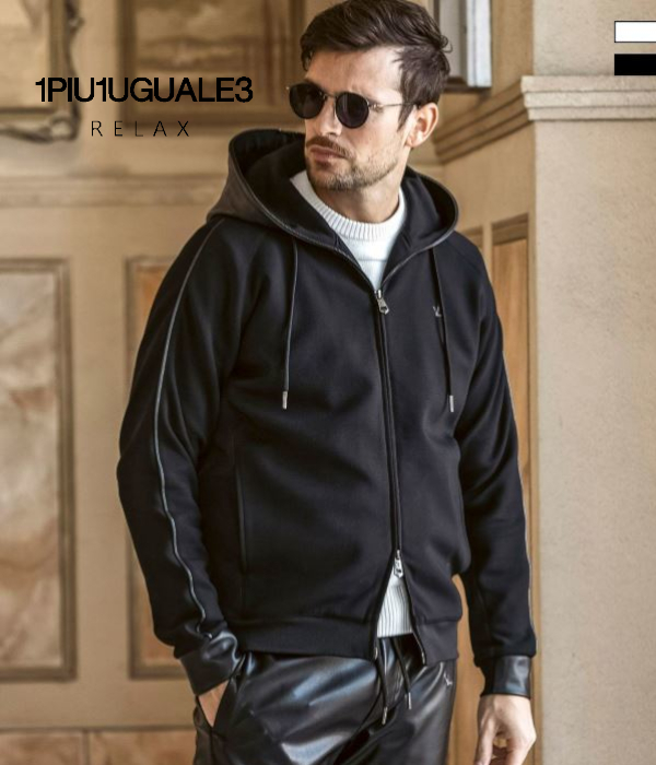 1PIU1UGUALE3 RELAX ウノピゥウノウグァーレトレ リラックス レザーコンビネーションパーカー メンズ 羊革 モード ストリート カジュアル