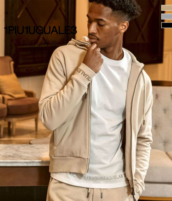 1PIU1UGUALE3 RELAX ウノピゥウノウグァーレトレ リラックス ラインストーンカフジップパーカー メンズ スウェット フーディ カジュアル スポーツ