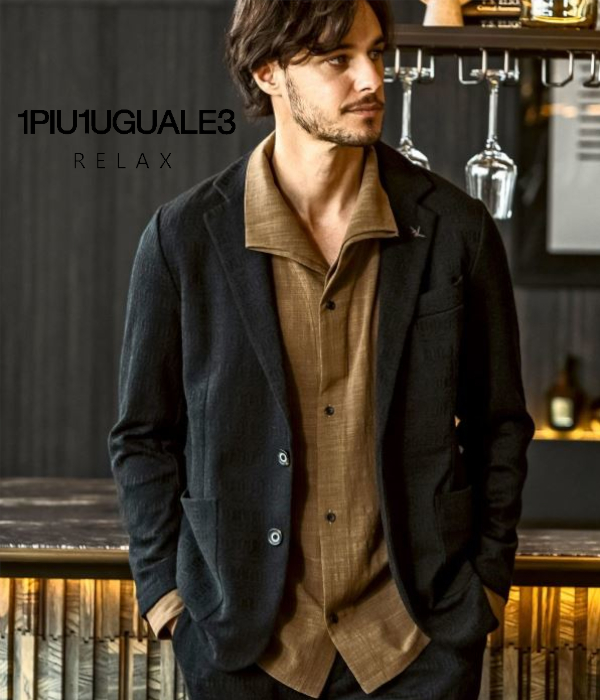 1PIU1UGUALE3 RELAX ウノピゥウノウグァーレトレ リラックス ブラックジャガードジャケット メンズ テーラード スーツ きれいめ シングル