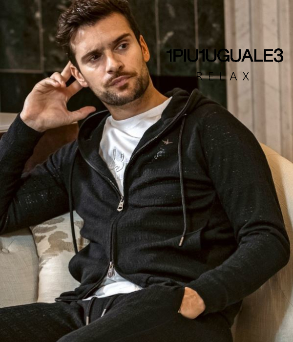 1PIU1UGUALE3 RELAX ウノピゥウノウグァーレトレ リラックス ブラックジャガードパーカー メンズ フーディ ジャージ 男性 カジュアル スポーツ
