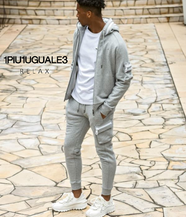 1PIU1UGUALE3 RELAX ウノピゥウノウグァーレトレ リラックス セットアップ メンズ ビッグファスナーカーゴポケット スウェット 上下セット カジュアル