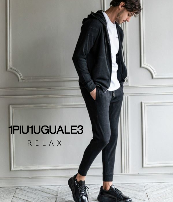 1PIU1UGUALE3 RELAX ウノピゥウノウグァーレトレ リラックス セットアップ メンズ ブラックジャガード ジャージ 男性 上下セット カジュアル スポーツ