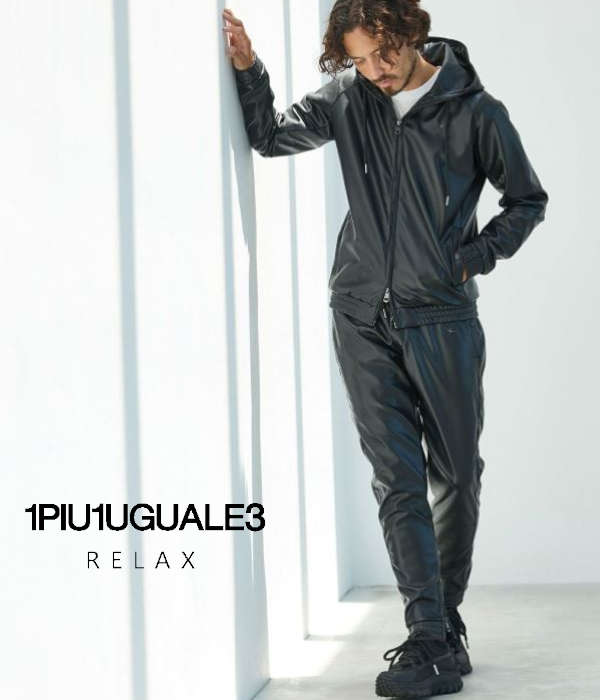 1PIU1UGUALE3 RELAX ウノピゥウノウグァーレトレ リラックス シンセティックレザーセットアップ メンズ フェイクレザー 上下セット 合皮 ストリート モード