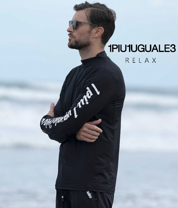 1PIU1UGUALE3 RELAX ウノピゥウノウグァーレトレ リラックス ラッシュガード メンズ モックネック 長袖 レジャー プール 海 マリンスポーツ サーフィン