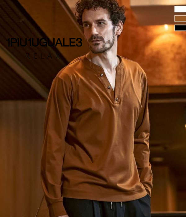 1PIU1UGUALE3 RELAX ウノピゥウノウグァーレトレ リラックス ダブルシルケットヘンリーネックTシャツ 長袖 メンズ カットソー ロンT カジュアル 男性
