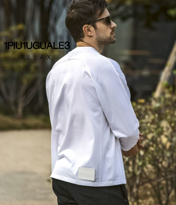 1PIU1UGUALE3 RELAX ウノピゥウノウグァーレトレ リラックス レザーパッチシルケットTシャツ メンズ ロンT 長袖 カットソー カジュアル スポーツ
