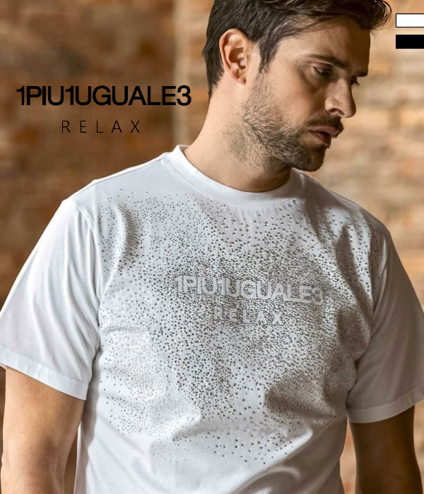 1PIU1UGUALE3 RELAX ウノピゥウノウグァーレトレ リラックス スプラッシュラインストーンTシャツ メンズ 半袖 カットソー カジュアル スポーツ