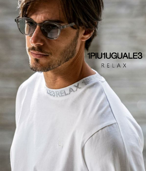1PIU1UGUALE3 RELAX ウノピゥウノウグァーレトレ リラックス ラインストーンネックロゴTシャツ メンズ ロンT 長袖 カットソー カジュアル スポーツ