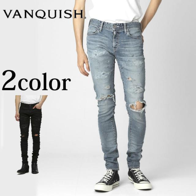 ヴァンキッシュ VANQUISH ニークラッシュリメイクストレッチスキニーデニム スキニーパンツ ジーンズ 国産 日本製