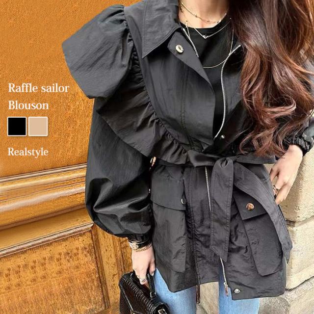 新作 ブルゾン レディース 秋 軽い 長袖 アウター 薄手 羽織り 上着 ゆったり おしゃれ 可愛い フリル セーラー 通勤 通学 学生 大人 ママ