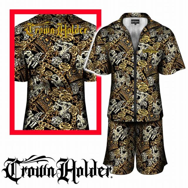 半袖 セットアップジャージ (半袖+半ズボン) CH-003 サイコロ スカル カジノ柄 総柄 バロック柄 服 CROWN HOLDER クラウンホルダー ギャング ダンス B系 HIPHOP系 チカーノ メンズ ファッション ヤクザ ヤンキー オラオラ系 派手