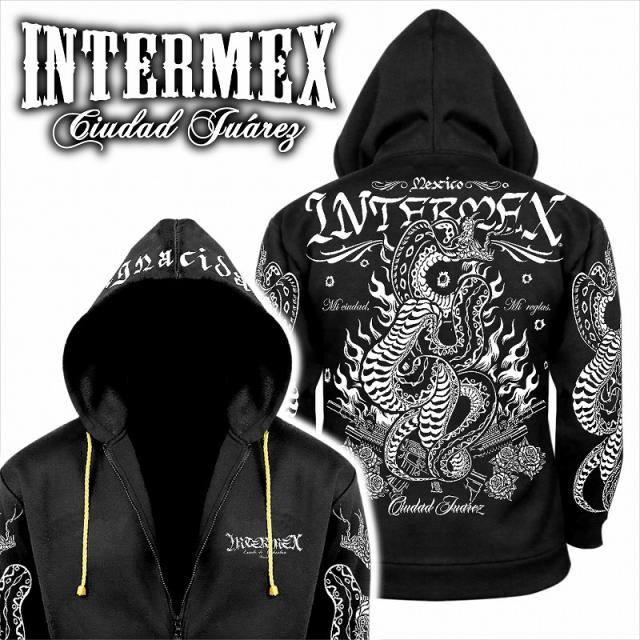 【ITM-090】 パーカー ジャケット 上着 服 銃コブラ柄 INTERMEX インターメックス itm-097 ヤンキー メンズファッション ヤクザ オラオラ系 ブランド刺繍 ギャング チカーノ B系 HIPHOP系 バイカー