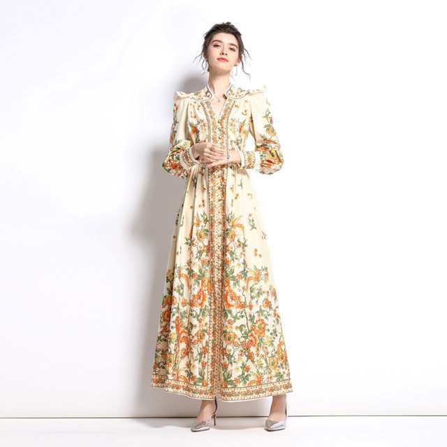 レビュー高評価 話題商品 数量限定入荷 おしゃれ レディース 生活快適特集 店長太鼓判 レトロ ワンピース 花柄 長袖 ワンピ 今だけ 大人可愛い ドレス フレンチ 黄色 個性的 存 ロング パーティードレス