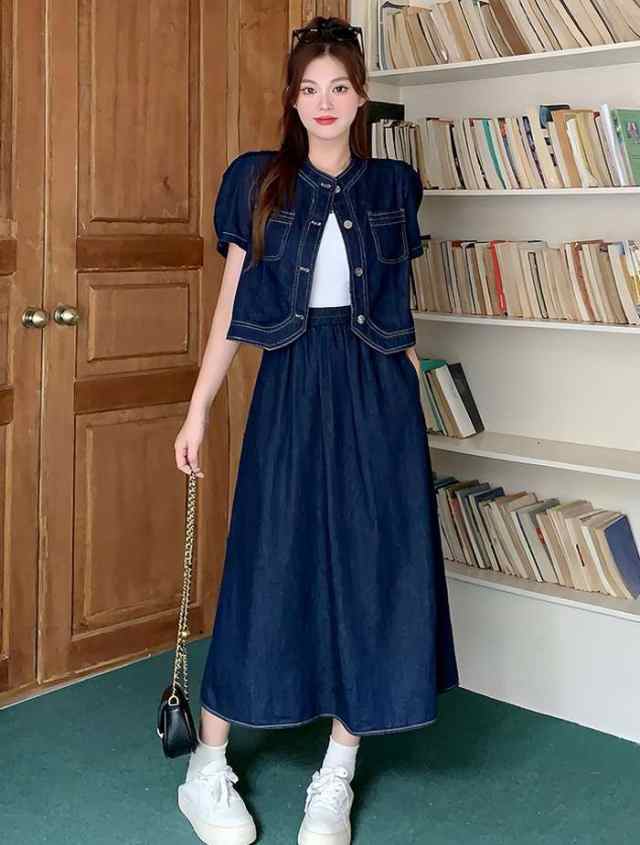 レディース 季節限定アイテム 店長太鼓判 SNS話題 セットアップ 春服 収納便利 50代 大人 在庫わずか デニムスカート 大きいサイズ デニムシャツ 30代 夏服 上下セット 40代 夏新作 送料無料