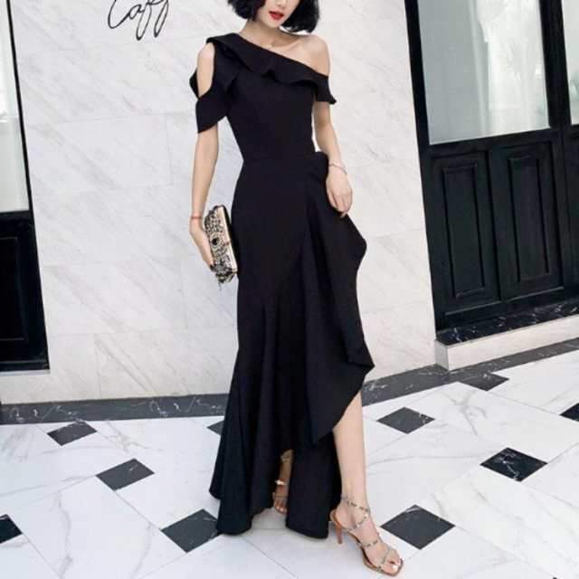 レビュー高評価商品 体型カバー レディース ギフトにも最適 オフショル 袖なし パーティードレス ドレス ハイウエスト 二の腕カ ワンピース フリル ワンショルダー スカート 収納便利 SNS話題 お買い得プライス 送料無料 クリスマス 季節限定