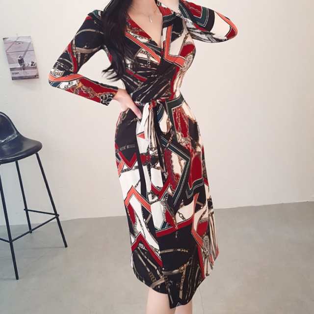 レビュー高評価商品 ランキング常連 話題商品 数量限定入荷 レディース ギフトにも最適 在庫わずか フレアワンピース ロングワンピース ワンピース ウエストマーク 幾何学模様 リボン ハイウエスト カシュクール ラップワンピ クリスマスギフト