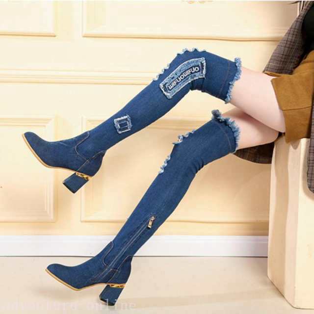 売れ筋アイテム レディース 軽量仕様 毎日使える便利品 ヒー ニーハイブーツ チャンキーヒール 太ヒール 冬 秋 ストレッチ ロングブーツ ニーハイ 春 美脚 デニム 脚長 ミドルヒール SNS話題 送料無料 冬用