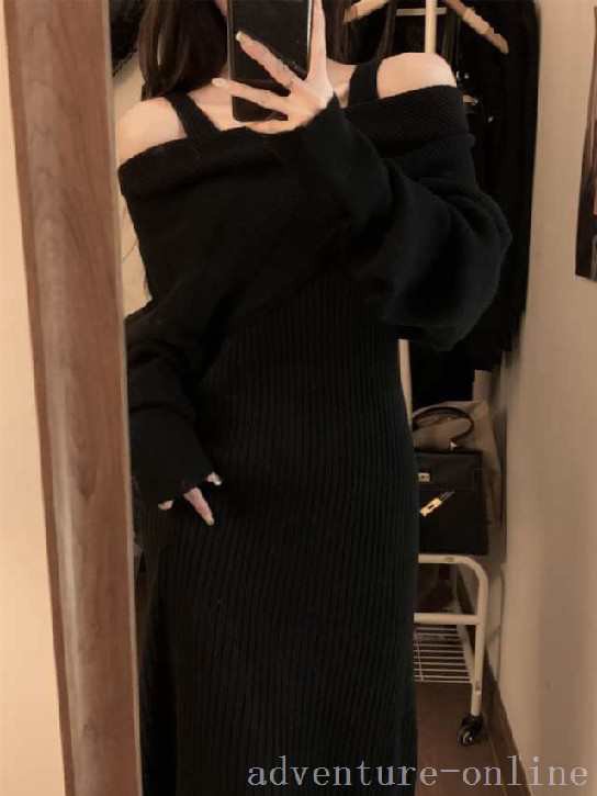 即納OK レビュー高評価 レディース 在庫限りの大特価 店長太鼓判 ニット 在庫わずか ワンピース ミニスカート ミニ丈 切り替え タイトスカート リ ドレス ショート丈 オープンショルダー オフショルダー お買い得プライス あったか 冬の新生活応援