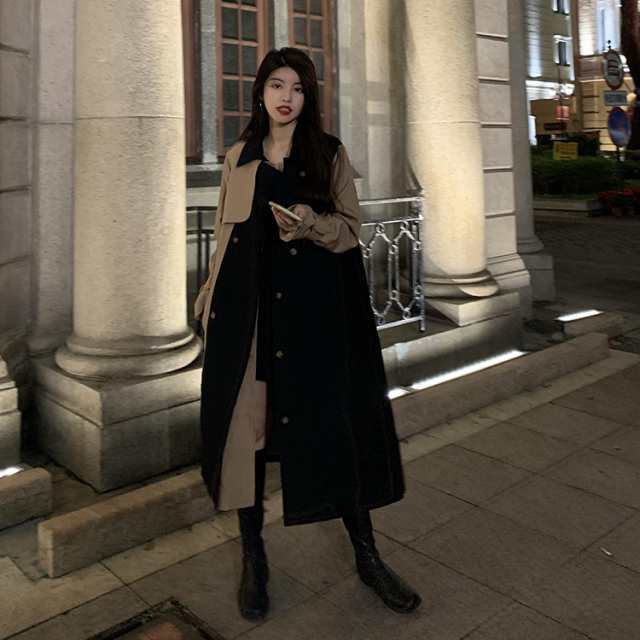 売れ筋アイテム レビュー高評価 新登場 数量限定入荷 ブラック レディース 品質安心 個性的 コート 2色 バイカラー 秋 アシンメトリー きれいめ カーキ 春 トレンチコート アウター 黒 ロング 高見え 今だけ あったか