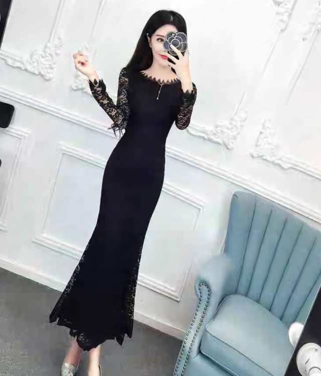 売れ筋アイテム 即納OK ランキング常連 毎日使える便利品 お呼ばれドレス ワンピースドレス マーメイド パーティードレス 白 ロングドレス 在庫わずか 黒 袖あり 結婚式 タイトドレス 総レース 送料無料