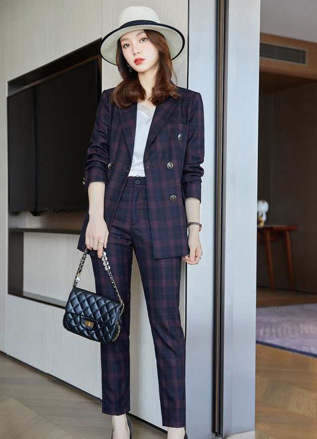 人気急上昇 ランキング常連 おしゃれ レディース 通勤服 オフィス 在庫限りの大特価 毎日使える便利品 パンツスーツ きれいめ 大きいサイズ チェック 韓国 在庫わずか 3L スーツ パンツ セットアップ 4L 送料無料