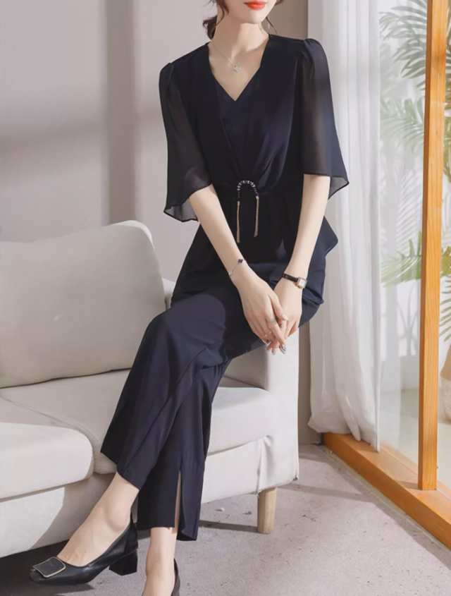 レビュー高評価 人気急上昇 レディース 生活快適特集 毎日使える便利品 大きいサイズ お呼ばれドレス 30代 セットアップ 結婚式 パーティードレス 50代 40代 パンツドレス 袖あり 上品 即納対応中 送料無料