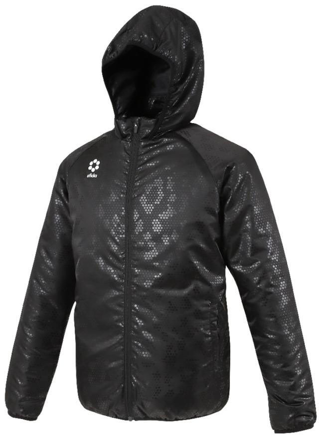 スフィーダ sfida フットサル BP パデッドフルジップジャケット 防風 撥水 トリコット起毛 裏起毛 ポケット 防寒 立ち襟 フード ジャンパー アウター 上着 HEX Beastライン  SA21833 BLACK