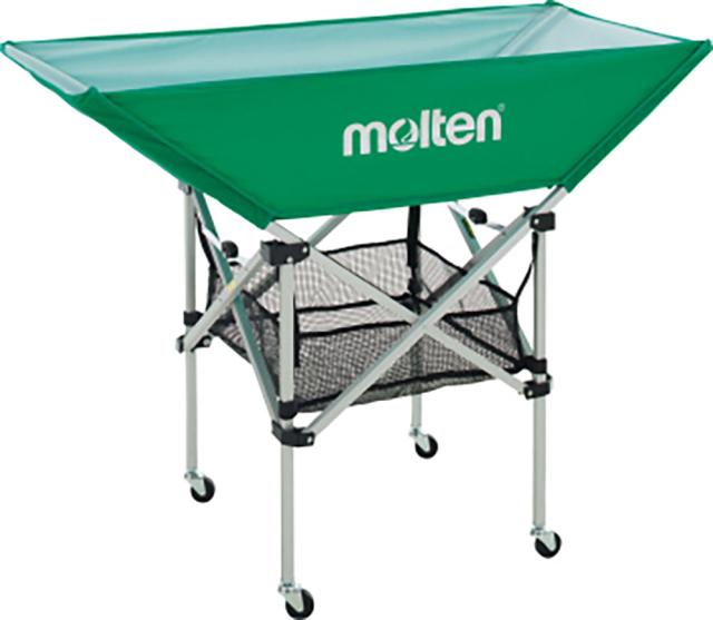 モルテン molten 折りたたみ式平型ボールカゴ 背低 グリーン 緑 キャリーケース 小物収納ネット付き 移動用キャスター付き ボール収納 屋内 軽量 部活 クラブ活動 サークル  BK0032G