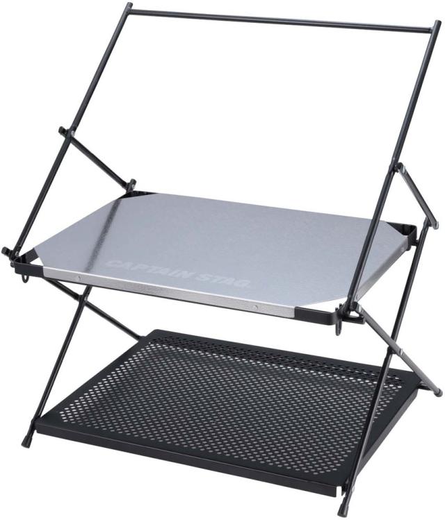 キャプテンスタッグ CAPTAIN STAG アウトドア ステンレス ハンギングテーブル 2段  UC0586