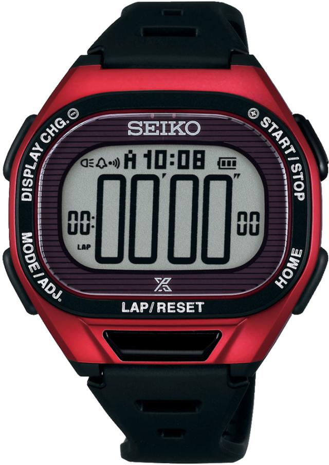 セイコー SEIKO ス-パーランナーズS690 メタリックレッド 薄型 ストップウォッチ ソーラー充電 日常生活用強化防水 LEDライト機能 カレンダー タイマー アラーム  SBEF047