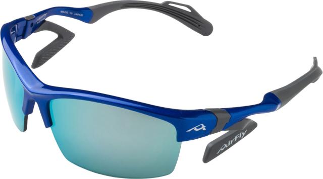 エアフライ Airfly 鼻パッドのないスポーツサングラス AF-303 C-3 ブルー 反射防止 可視光線透過率10 UVカット率99以上 女性 ラウンドシェイプタイプ 熱中症対策  AF303C3