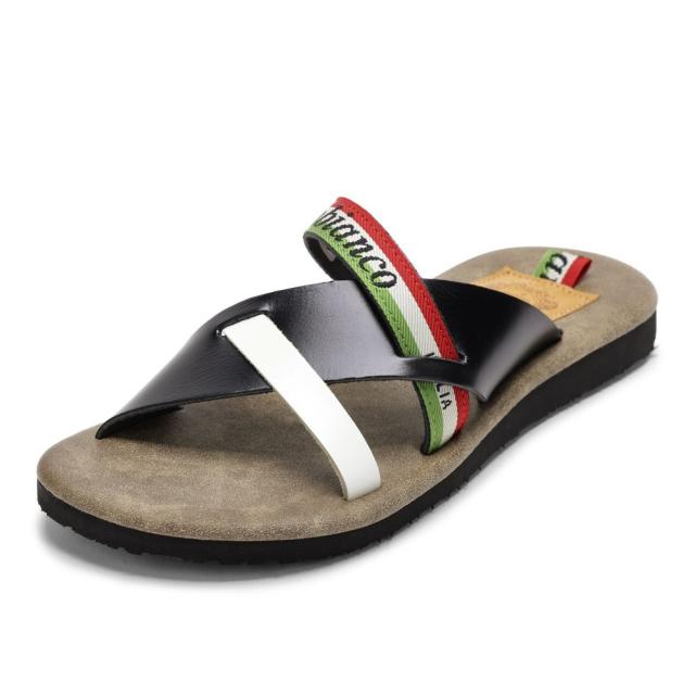 オロビアンコ Orobianco OB HASHIBA2 AN メンズ靴 靴 シューズ サンダル 軽量 ルームシューズ スリッパ つっかけ レザー クッション性 リゾート スタイリッシュ 人気 ブランド ホワイト×ブラック