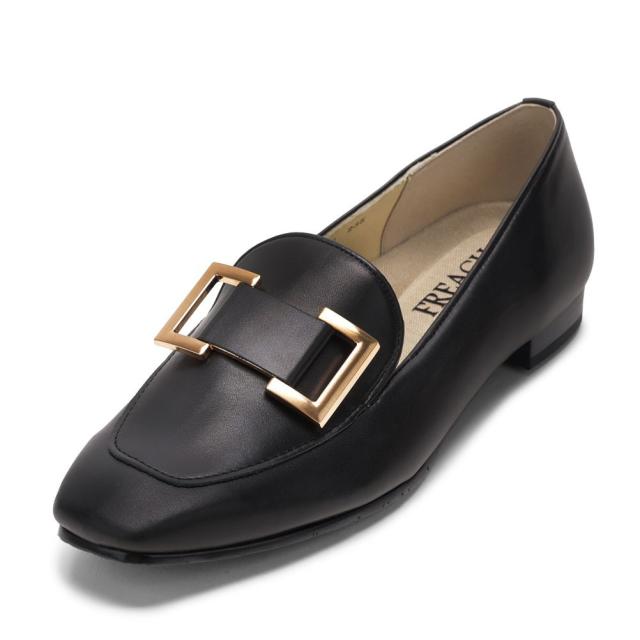 フリーチ FREACH PS15566 レディース靴 靴 シューズ 3E相当 パンプス ローファー 低反発 抗菌 消臭 バックル ゴールド 金具 ビジネス オフィス 通勤 スクエアトゥ モード ブラック
