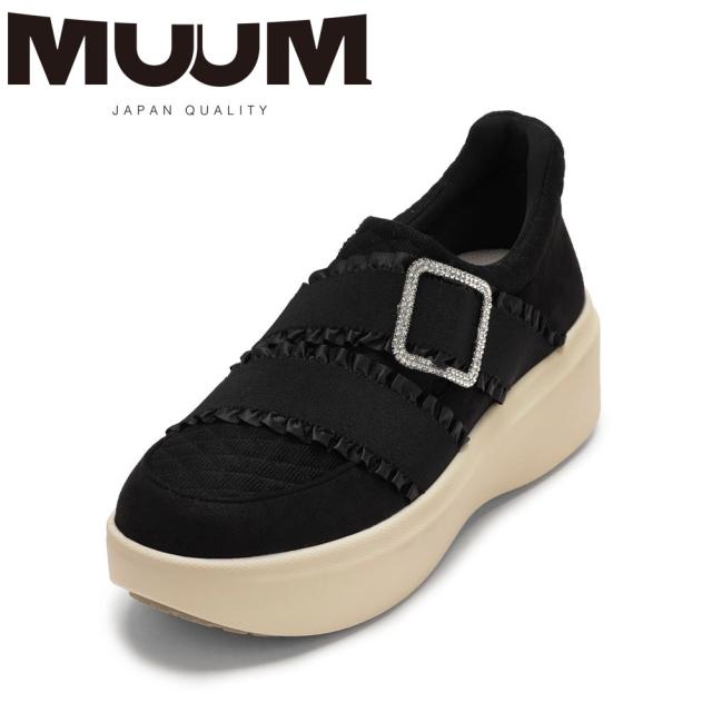 ムーム MUUM MU1500 レディース靴 スニーカー スリッポン 厚底 ビジュー ラインストーン キラキラ バックル ローカットスニーカー シンプル ブラック