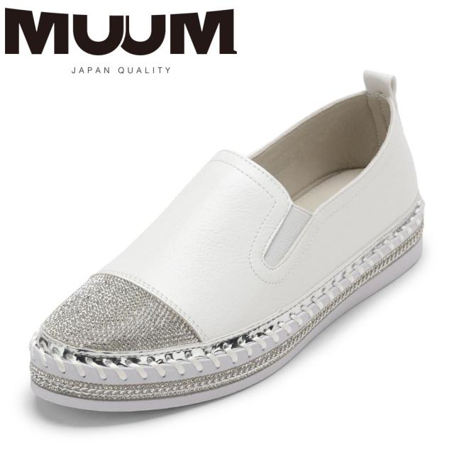 ムーム MUUM MU2630 レディース靴 スニーカー スリッポン 厚底 ビジュー ラインストーン キラキラ かがり ステッチ ローカットスニーカー シンプル ホワイト