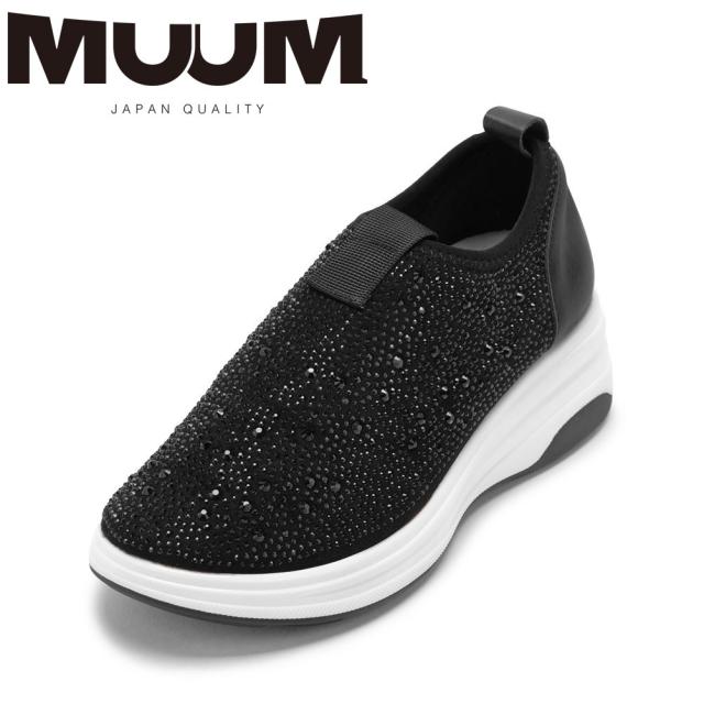 ムーム MUUM MU4101 レディース靴 靴 シューズ スニーカー スリッポン 厚底 ストレッチ ラインストーン ビジュー ラメ キラキラ グリッター ローカットスニーカー エレガント きれいめ ブラック