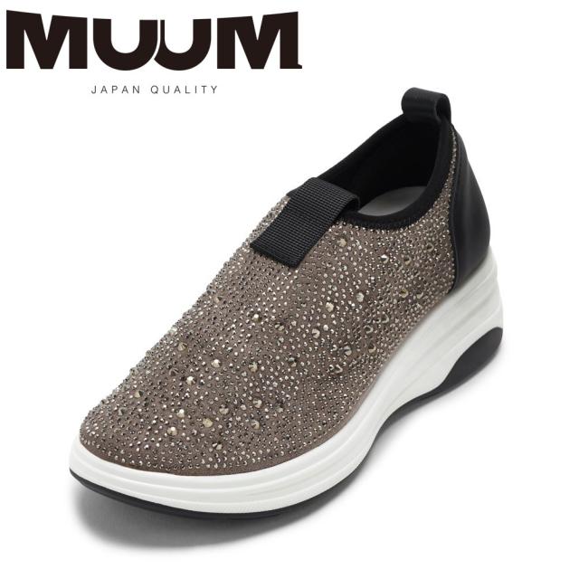 ムーム MUUM MU4101 レディース靴 靴 シューズ スニーカー スリッポン 厚底 ストレッチ ラインストーン ビジュー ラメ キラキラ グリッター ローカットスニーカー エレガント きれいめ グレー