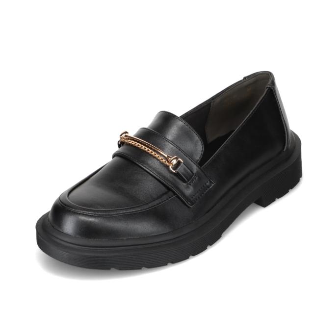 ローズファンファン ROSE FAN FAN RF-700A レディース靴 靴 シューズ 2E ローファー カジュアル マニッシュ シューズ 厚底 ゴールド チェーン 金具 ビット トラッド モード シンプル ブラック