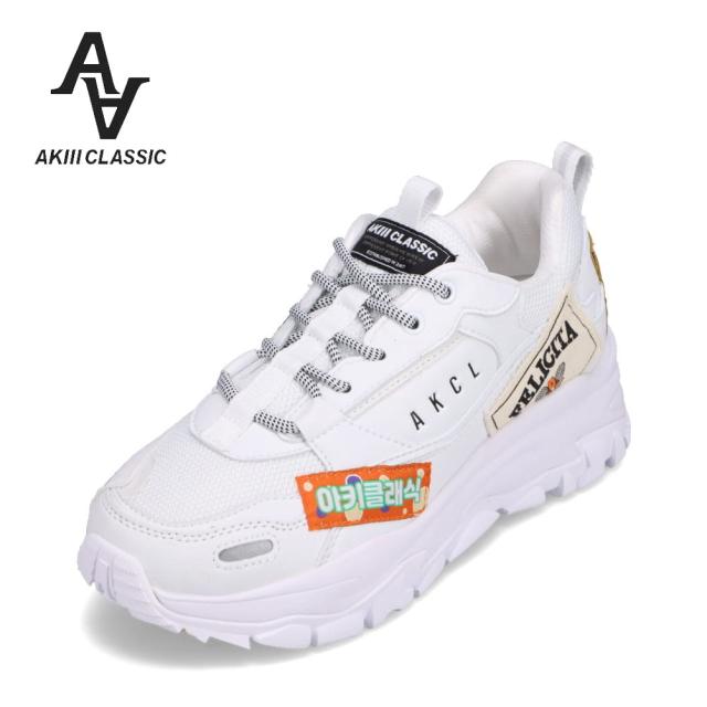 レディース スニーカー ローカットスニーカー ボリュームソール 厚底  AKC-0091 レディース靴 靴 シューズ ワッペン 韓国 人気 ブランド ホワイト アキクラシック AKIII CLASSIC